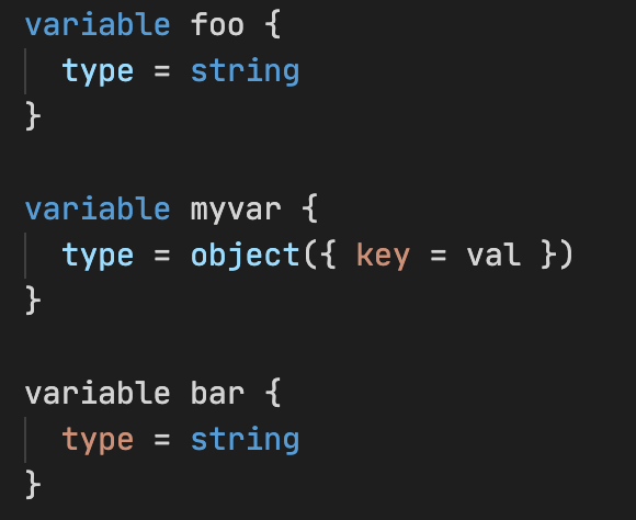 Equals symbol in variable type literals breaks syntax highlighting · Issue #391 · hashicorp ...