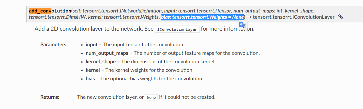 How to set bias=None when add_convolution · Issue #472 · NVIDIA/TensorRT · GitHub