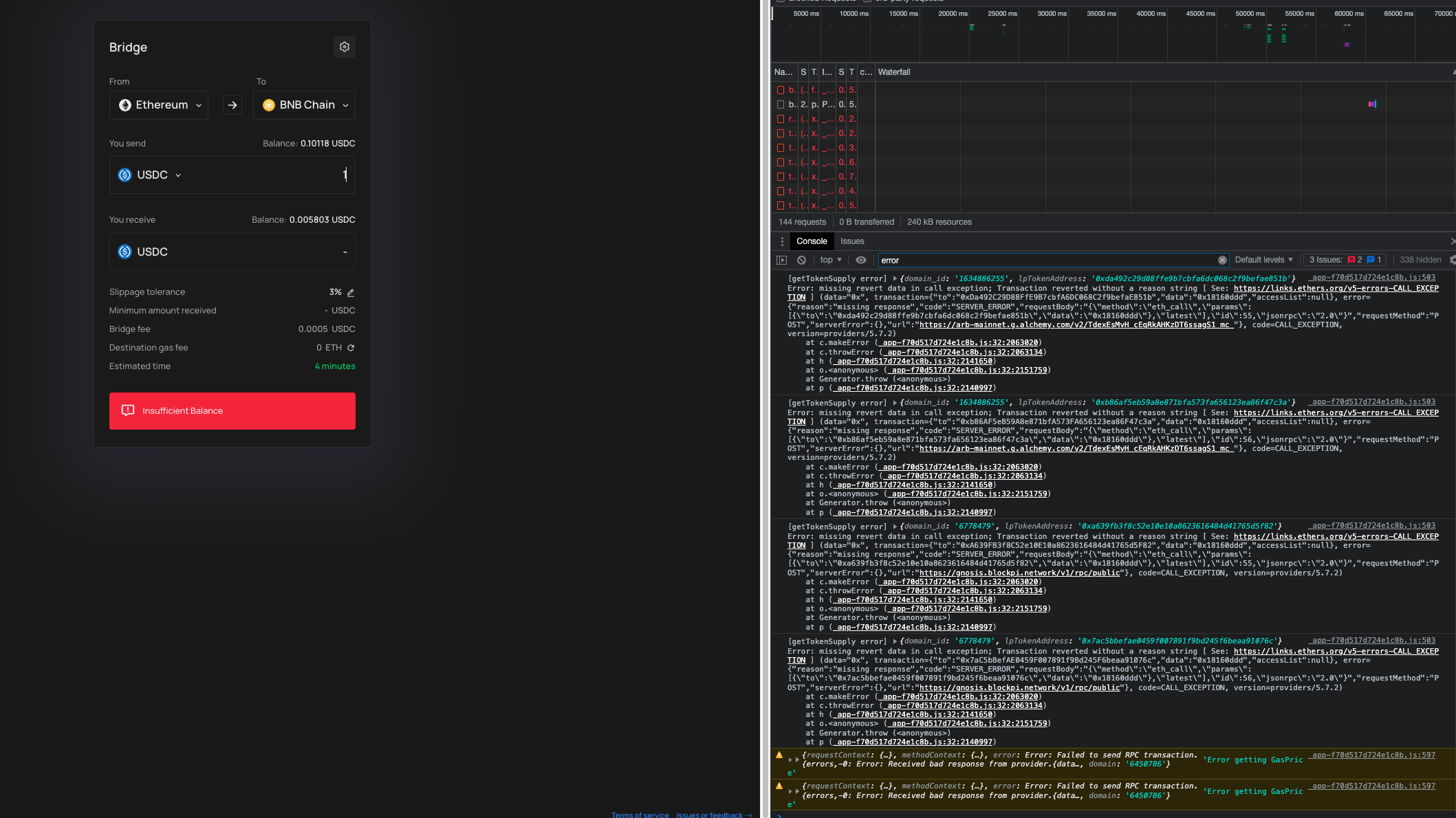 no dest gas fee shown, Mulitple errors in console · Issue #3784 · connext/monorepo · GitHub