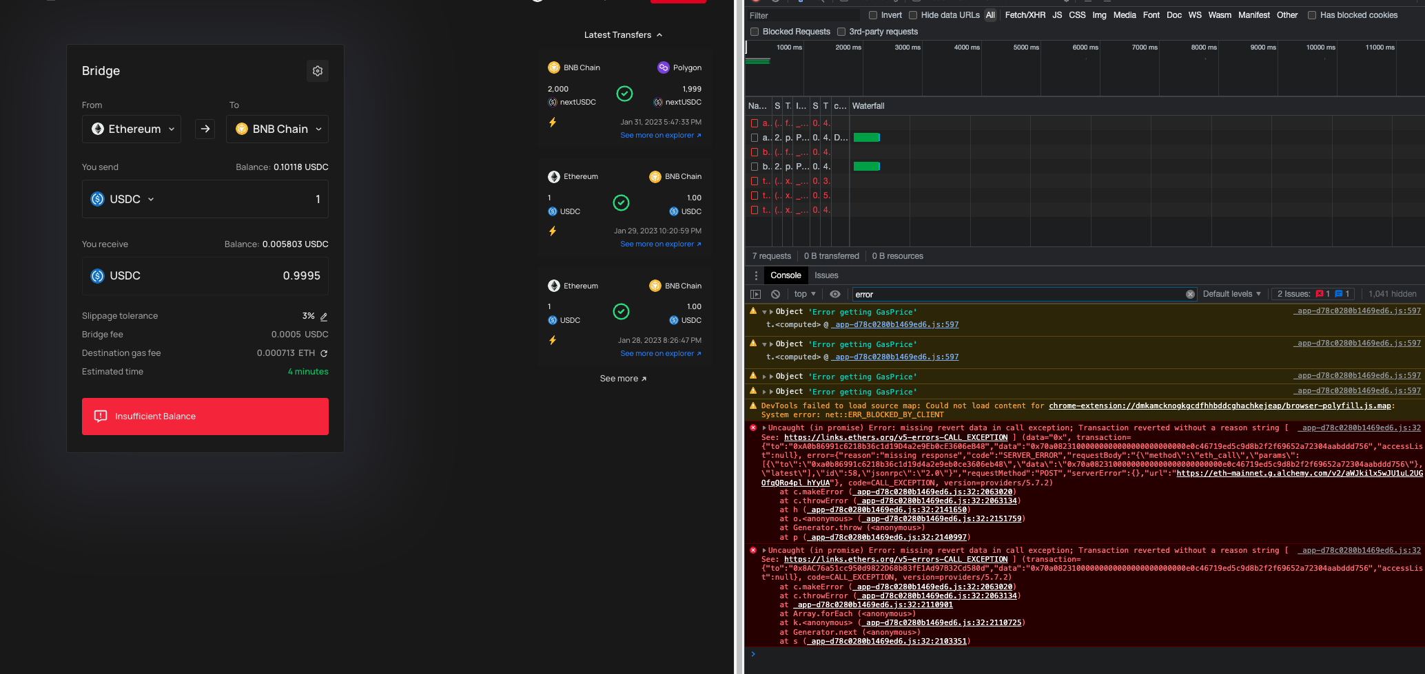 no dest gas fee shown, Mulitple errors in console · Issue #3784 · connext/monorepo · GitHub