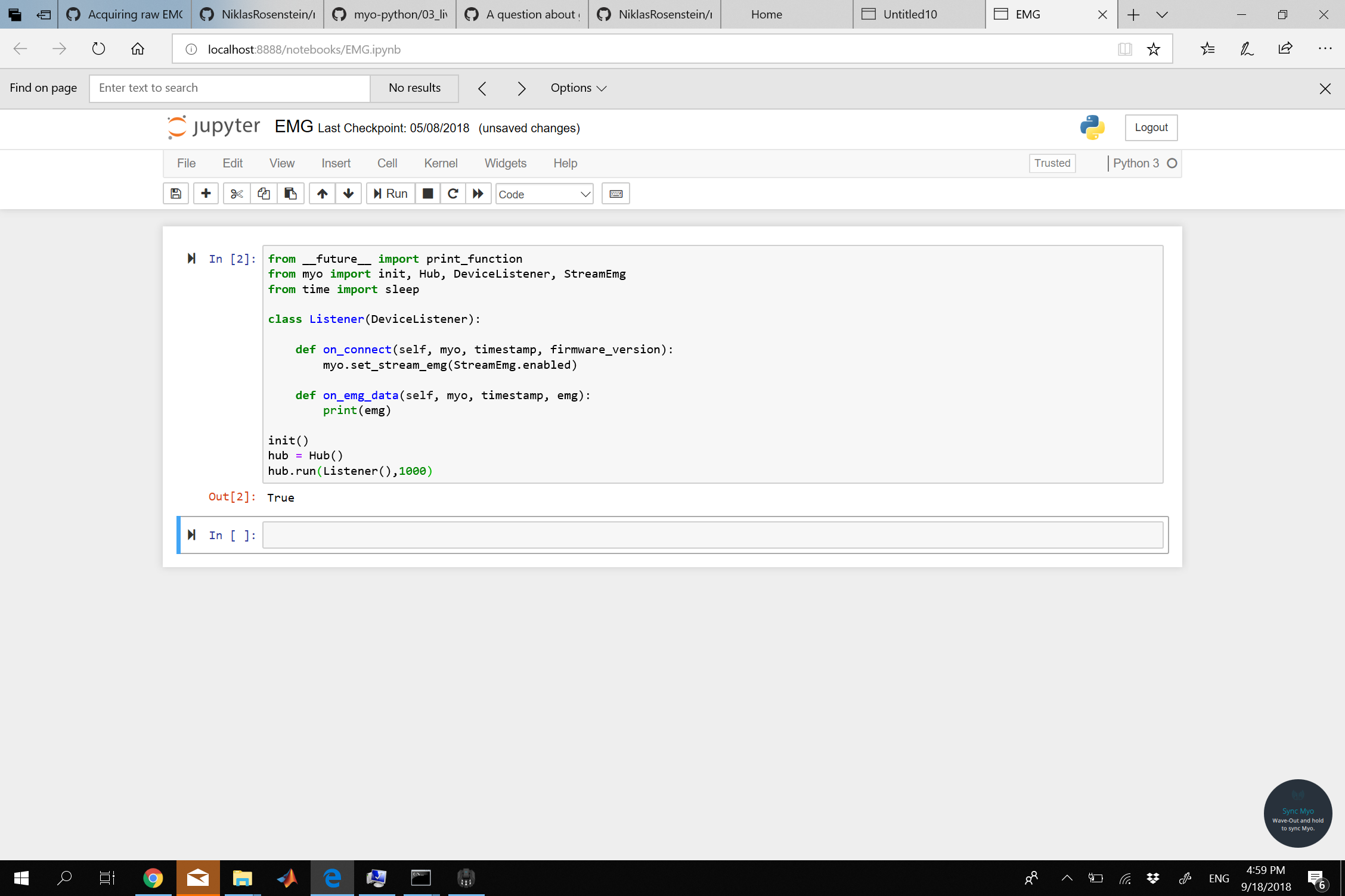 Acquiring raw EMG signal from Myo · Issue #36 · NiklasRosenstein/myo-python · GitHub