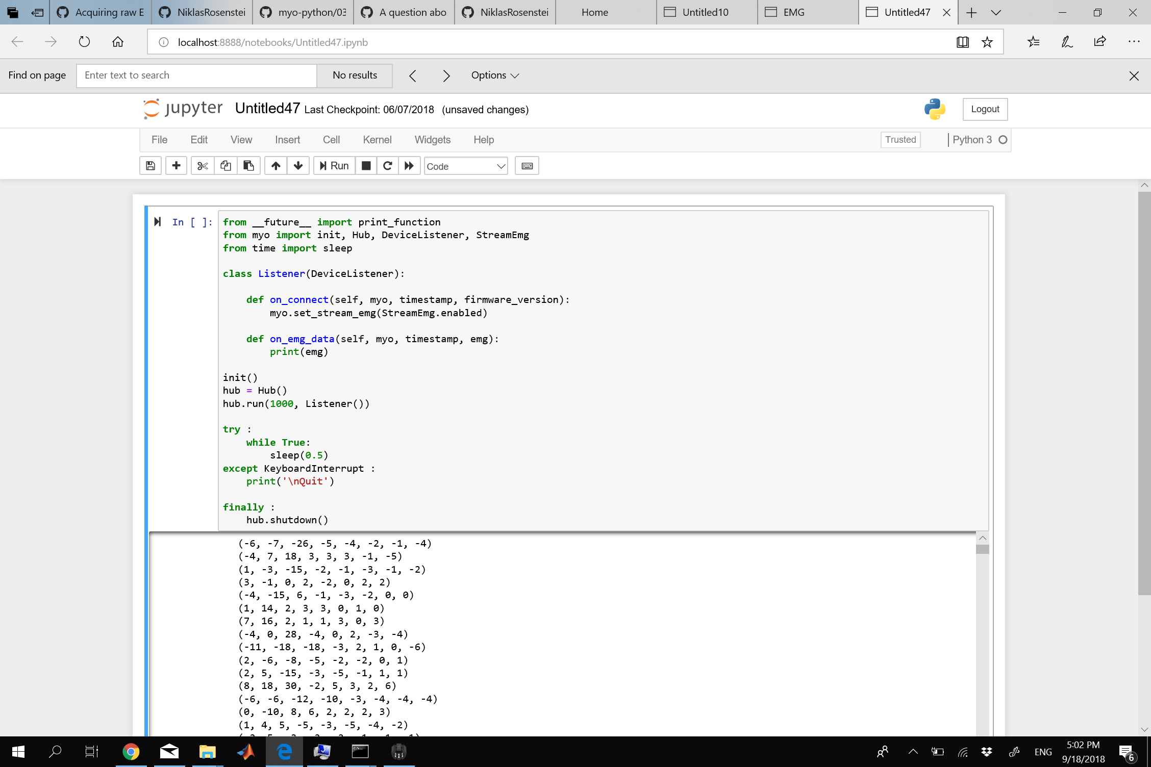 Acquiring raw EMG signal from Myo · Issue #36 · NiklasRosenstein/myo ...