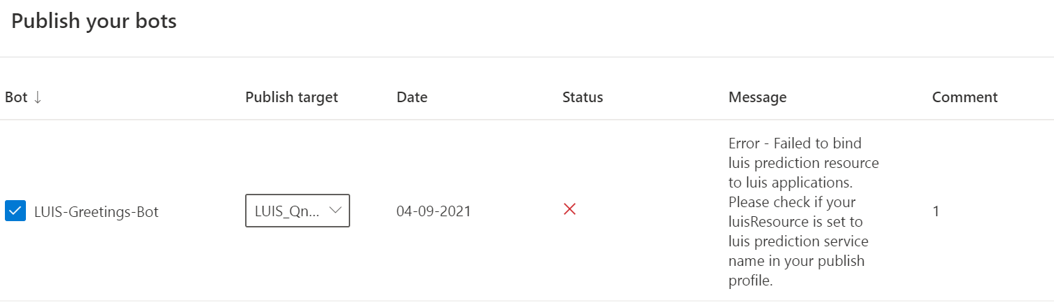 Publish to WebApp Bot with LUIS fails with error - "Failed to parse azure account information ...