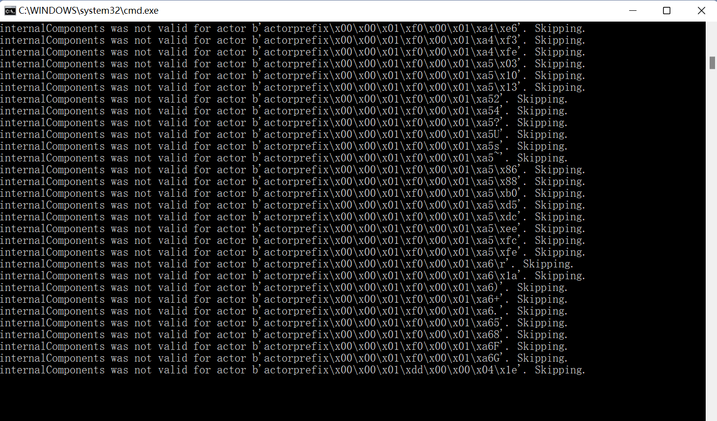 [Bug Report] internalComponents was not valid for actor b'actorprefix\x00\x00\x01\xf0\x00\x01 ...