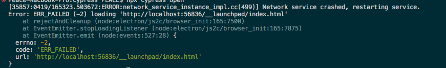 Cypress Crashes When Running Npx Cypress Open Error Network Service Crashed Restarting 7589