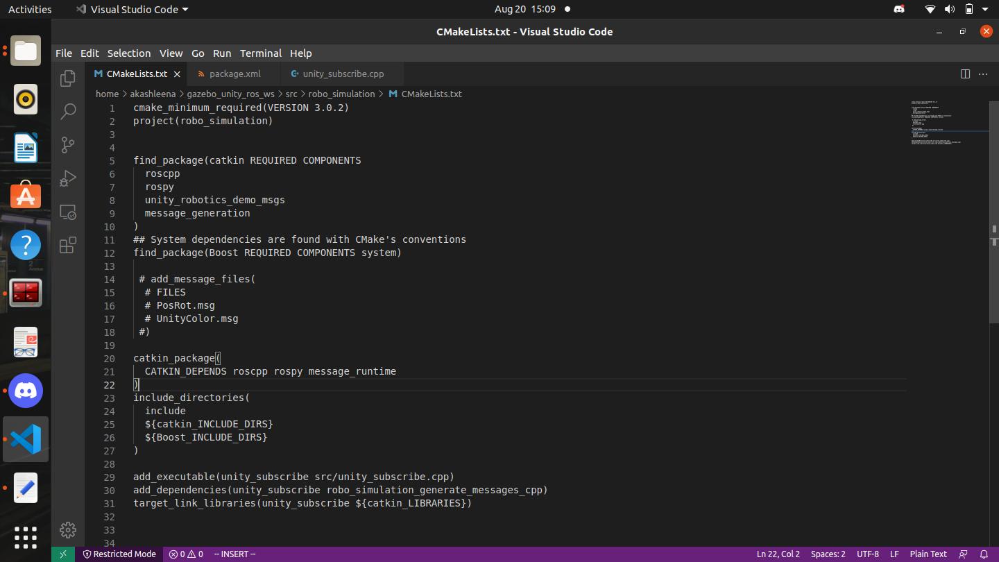 Basic Error found while running ROS node to subscribe to topic /pos_rot published by Unity ...