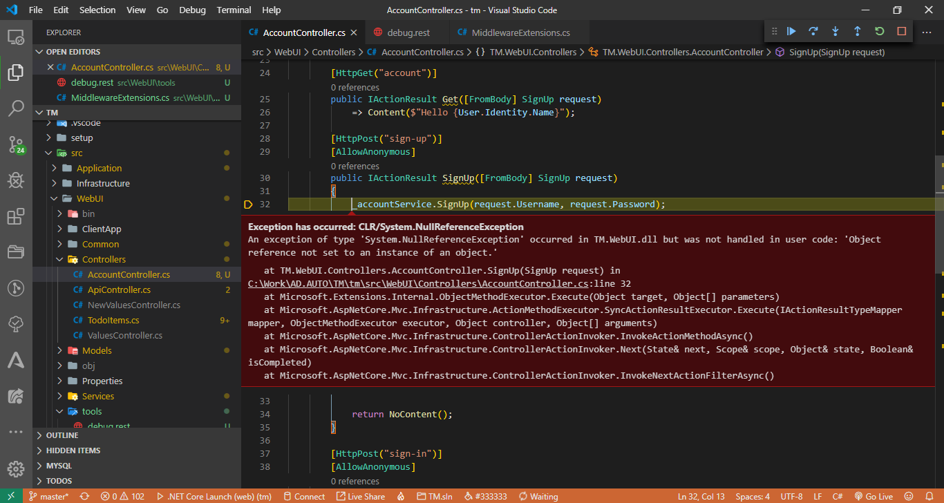Ability To Hide show VSCode Exception Area Issue 88217 Microsoft 