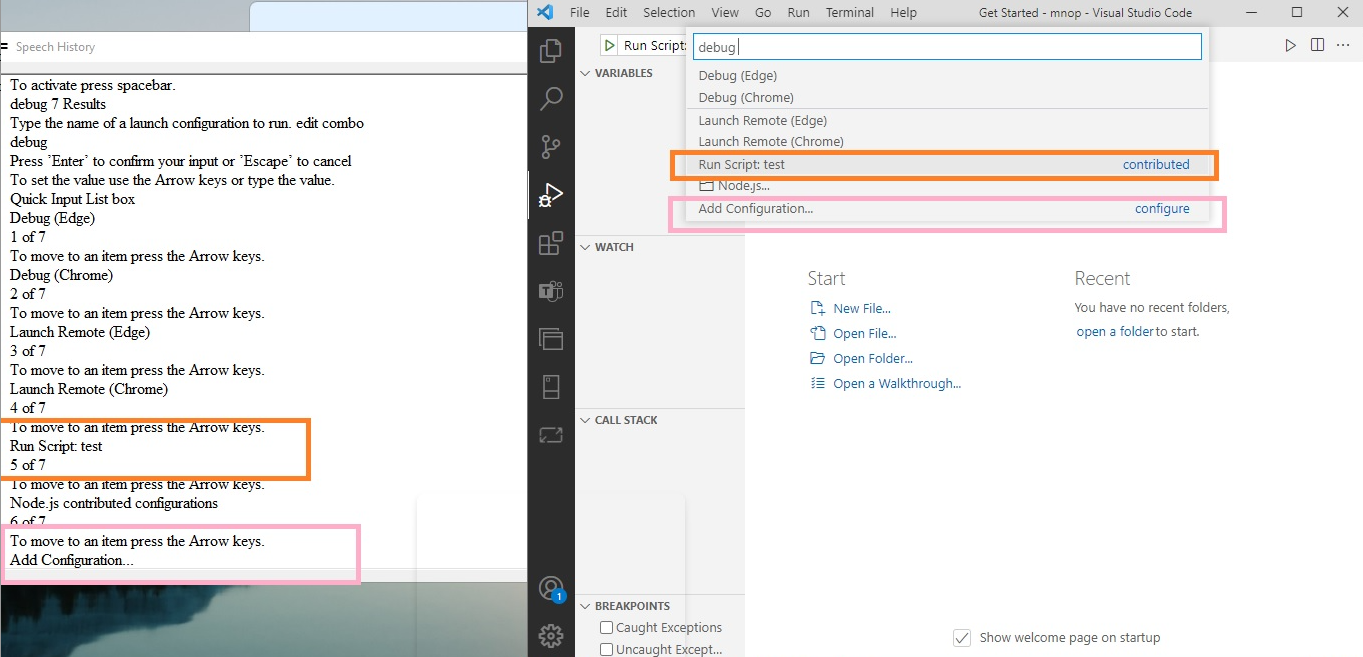 [A11y Select and Start Debugging] Screen reader does not announce the options completely from ...