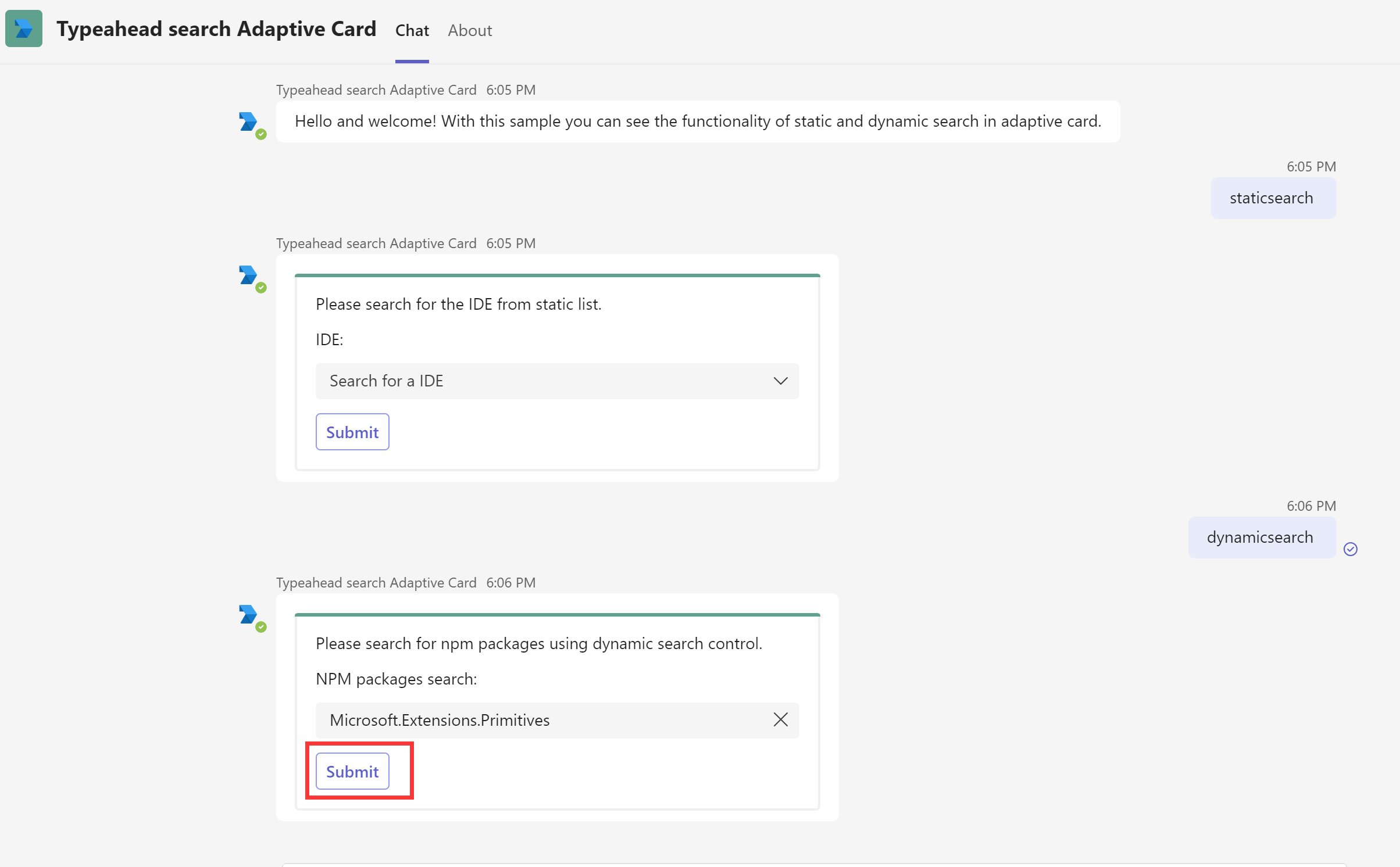 [bot Type Ahead Search Adaptive Cards][csharp] Selecting Item From Dynamic Choice Set Shows