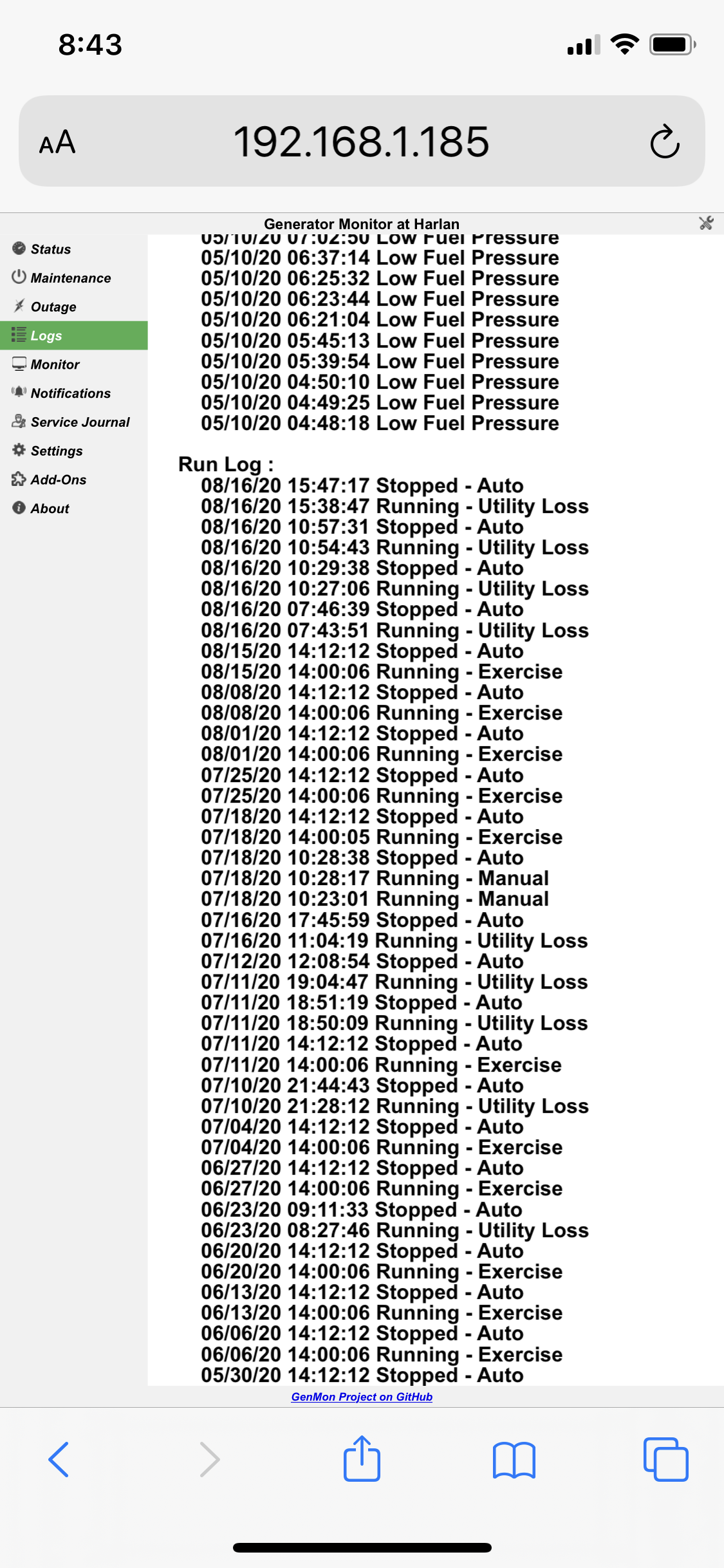 Outage log inop · Issue #429 · jgyates/genmon · GitHub