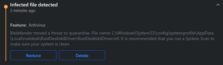 RustDeskIddDriver.inf flagged as threat in Bitdefender · Issue #3570 ...