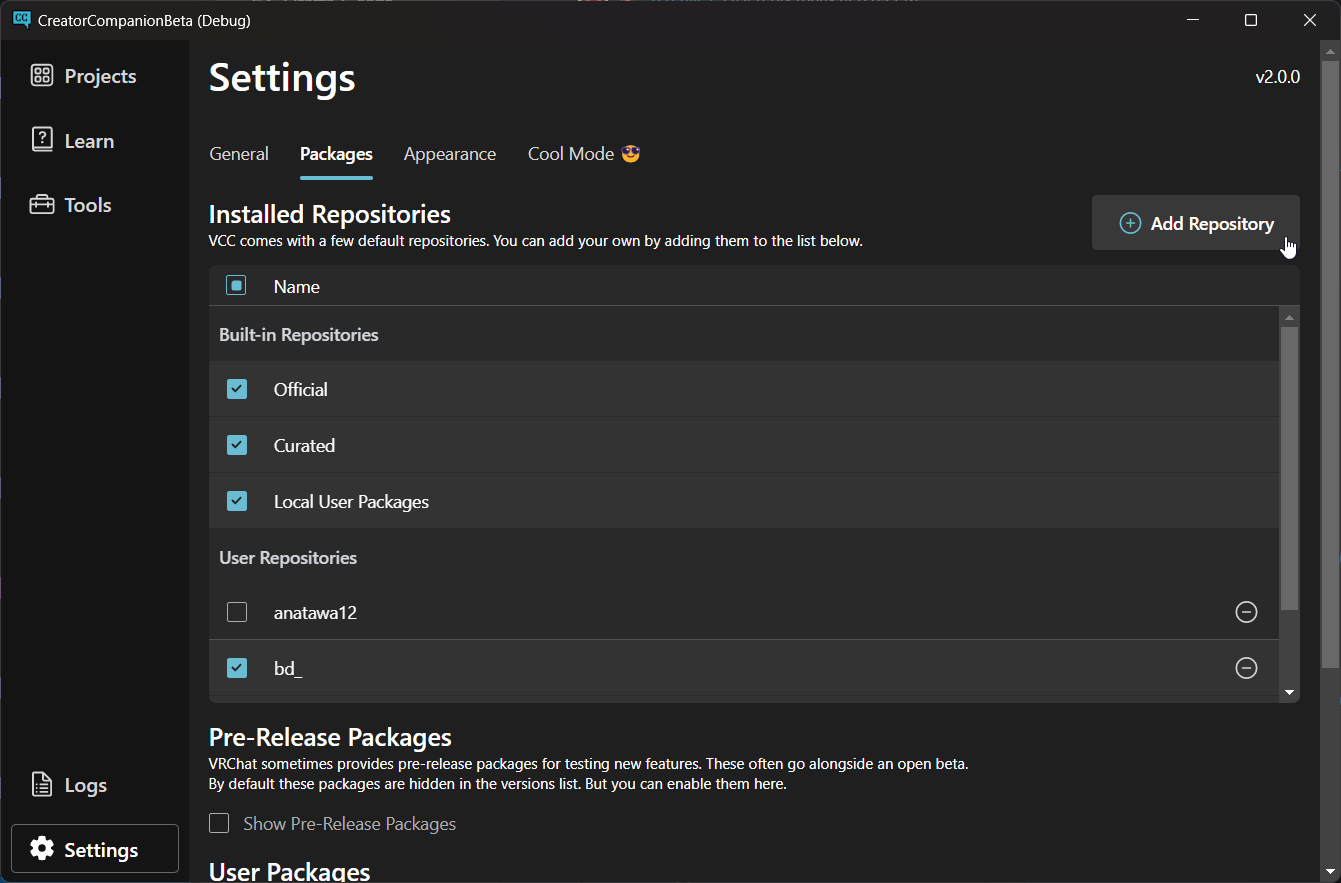 Add a list of installed Repositories to Settings · Issue #205 · vrchat-community/creator ...