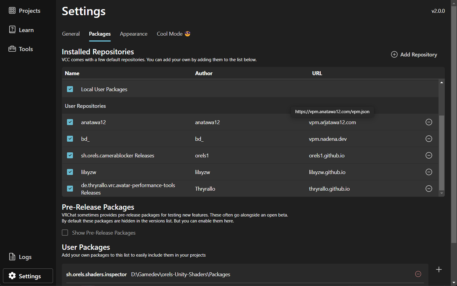 Add a list of installed Repositories to Settings · Issue #205 · vrchat-community/creator ...