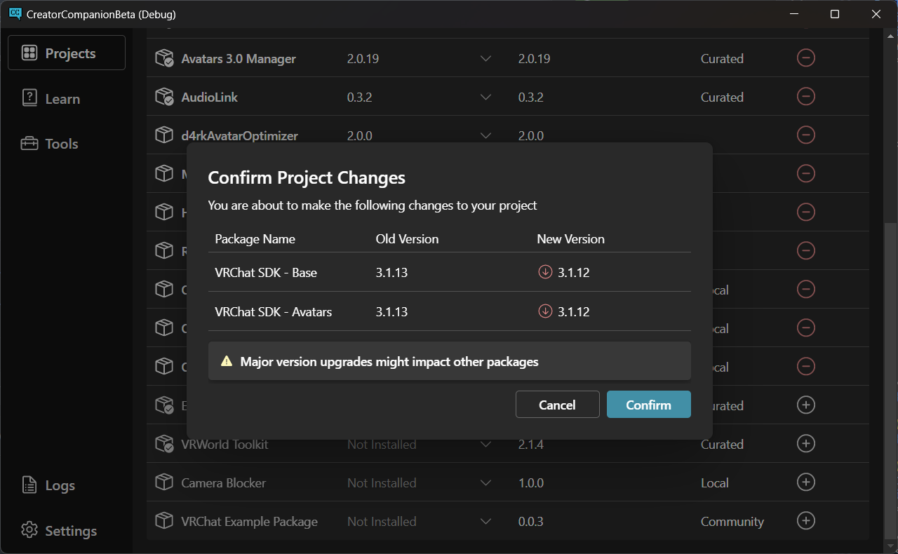 VPM should warn when other packages will be changed · Issue #247 · vrchat-community/creator ...