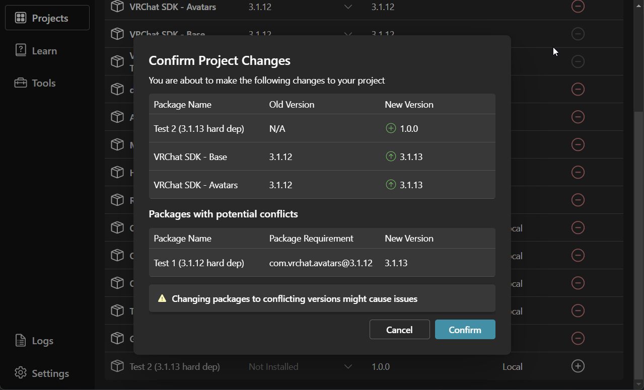 VPM should warn when other packages will be changed · Issue #247 · vrchat-community/creator ...