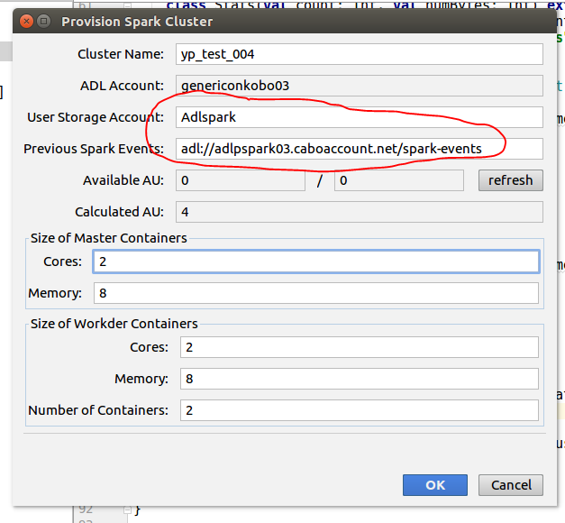 [Intellij][Spark on ADL] There is no hint if input error for User Storage Account and Previous ...