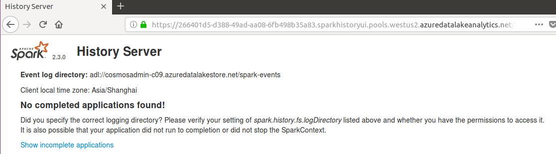 [Intellij][Spark on ADL]it show 'no completed application found' on browser after remote run ...