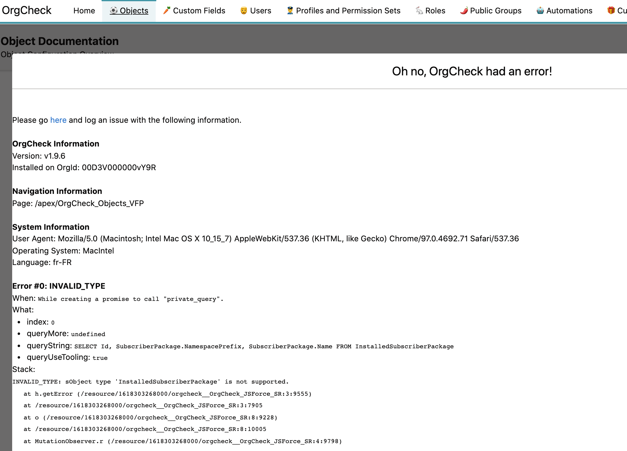 Unable to access the objects tab · Issue #144 · SalesforceLabs/OrgCheck ...
