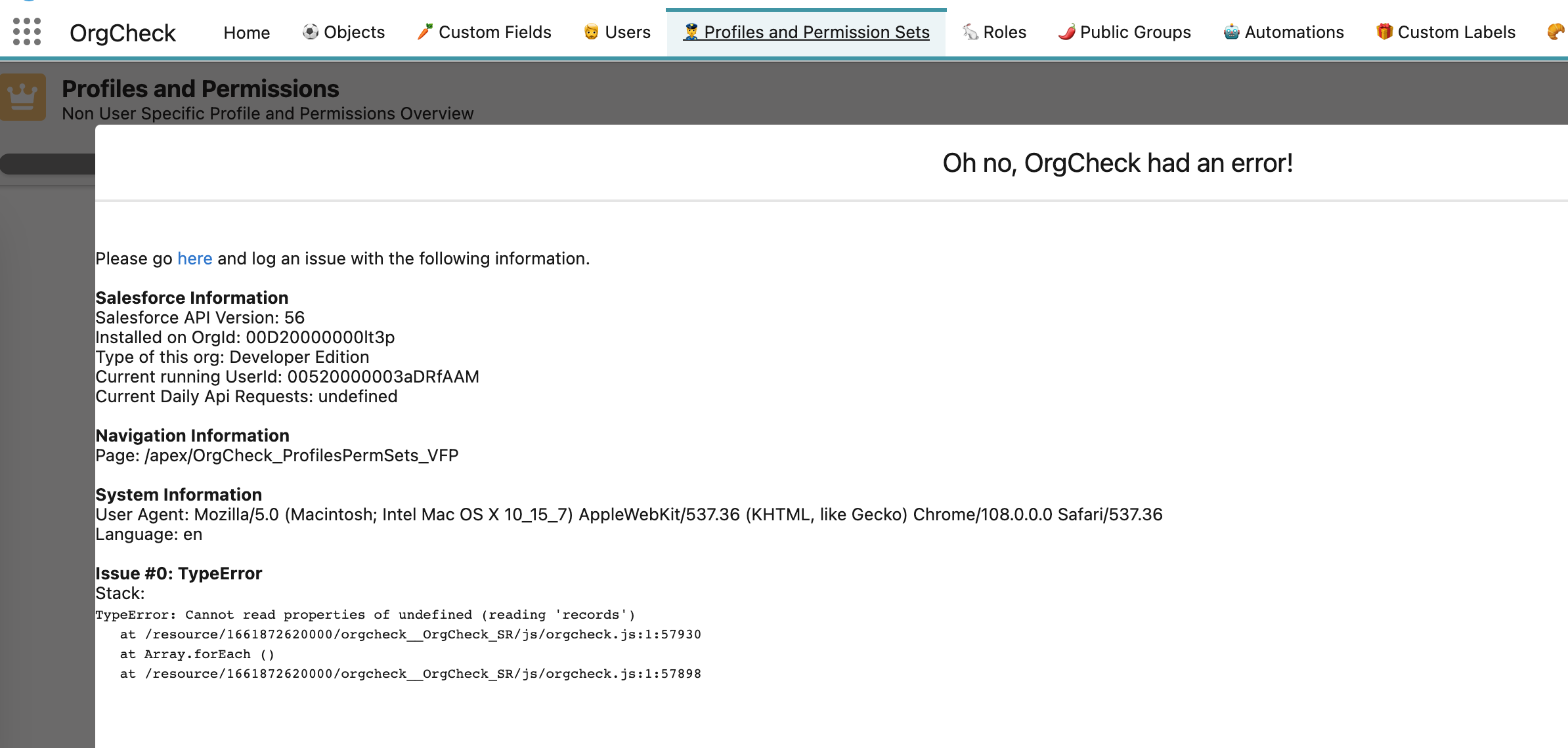 No access to the Profiles and Permission Sets tab · Issue #223 · SalesforceLabs/OrgCheck · GitHub