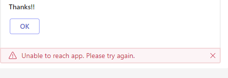 "Unable to reach app" error during submit action in adaptive cards from MS Teams App · Issue ...