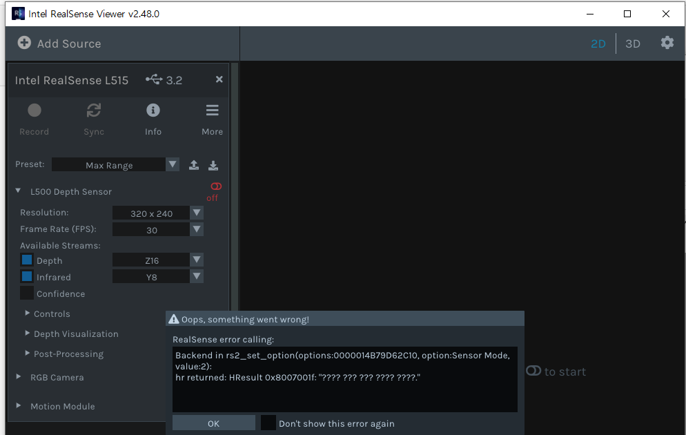 L515 - The depth sensor is not working. · Issue #9873 · IntelRealSense/librealsense · GitHub