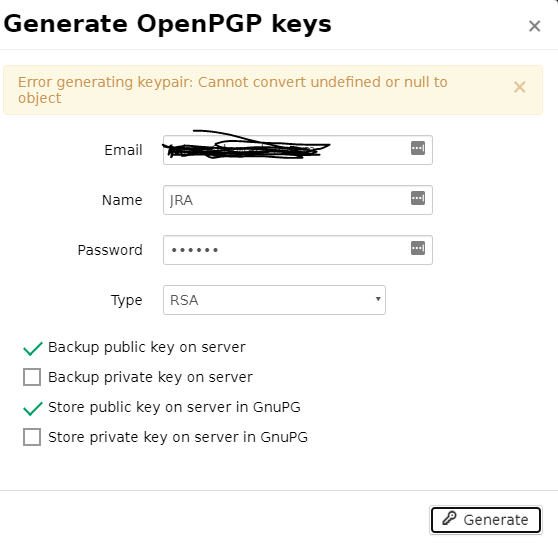 OpenPGP Generate Keys error · Issue #303 · the-djmaze/snappymail · GitHub