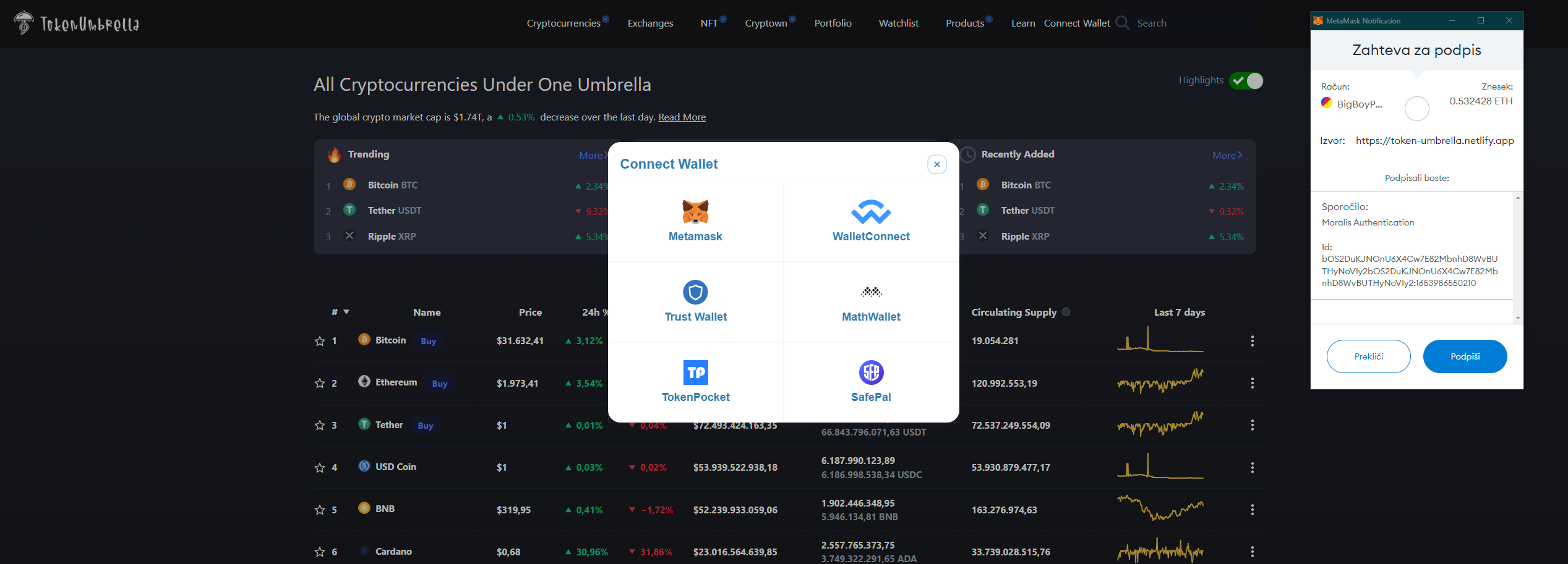 Github Gepthecoder Token Umbrella Coinmarketcap Web 3 0 Blockchain App With Moralis Next Js
