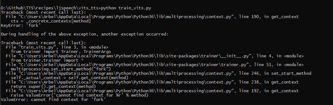 Cannot find context for 'fork' · coqui-ai TTS · Discussion #1834 · GitHub