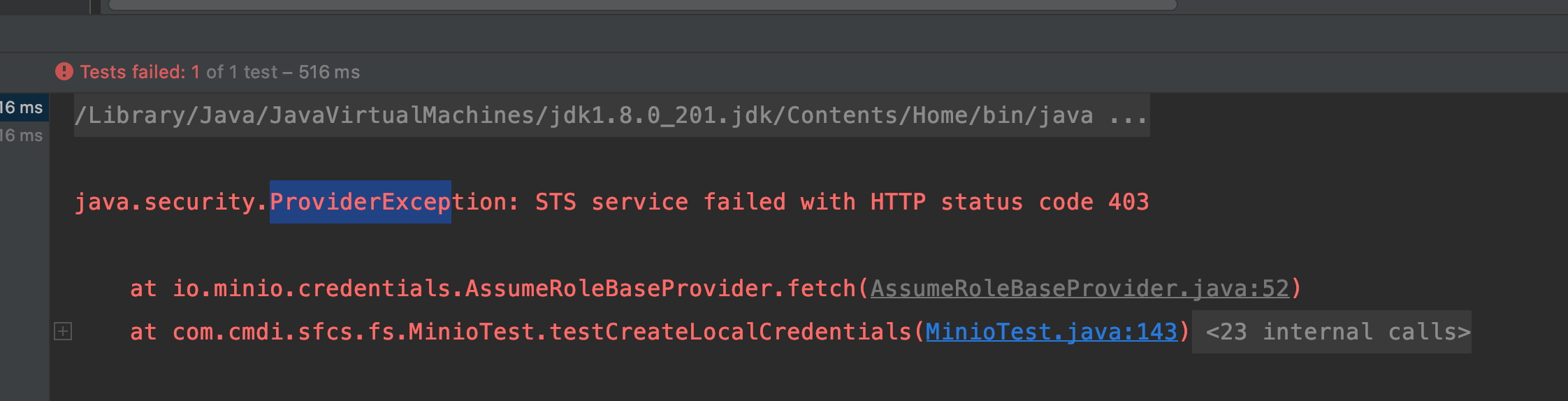 java.security.ProviderException: STS service failed with HTTP status ...