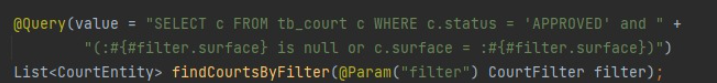 Ignoring null parameters using @Query not working with an Object as ...