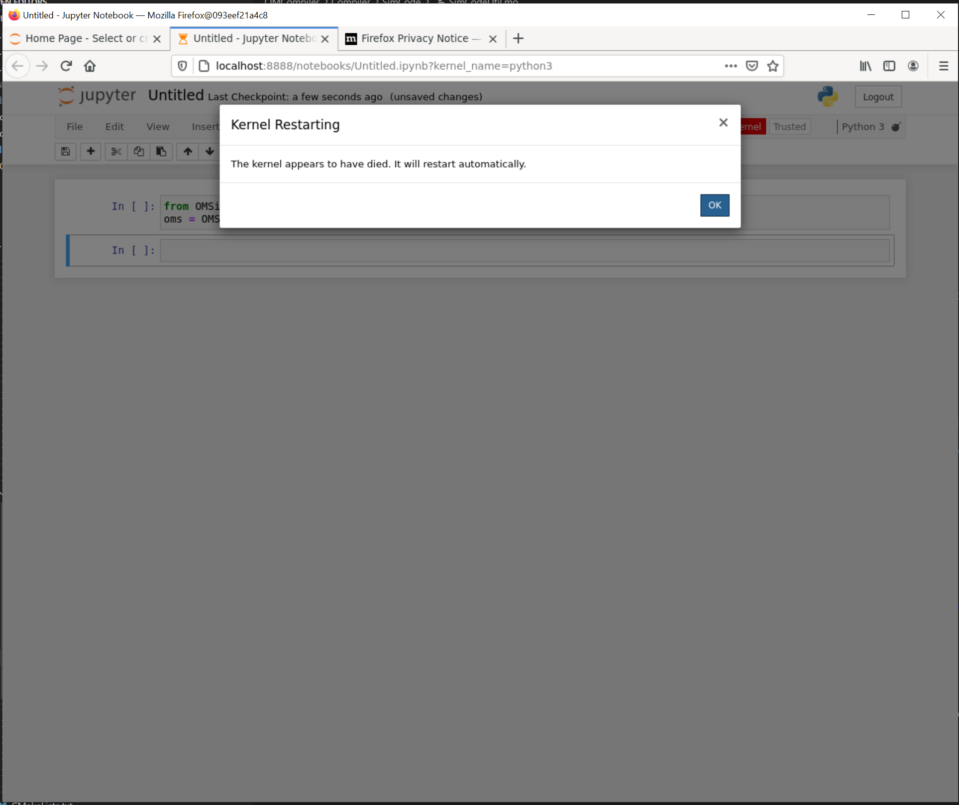 Jupyter Notebook kernel crashing with OMSimulator · Issue #909 · OpenModelica/OMSimulator · GitHub