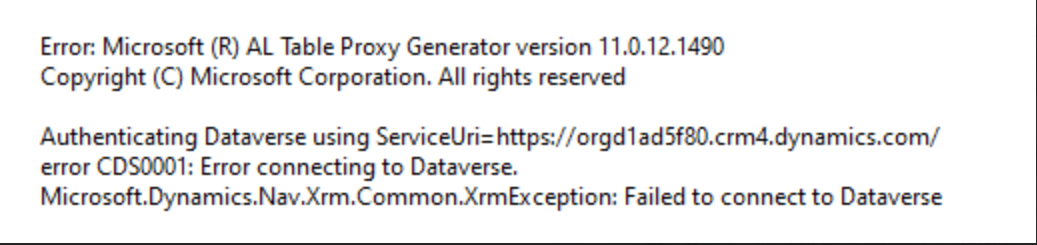 error CDS0001: Error connecting to Dataverse. · Issue #3 · microsoft ...