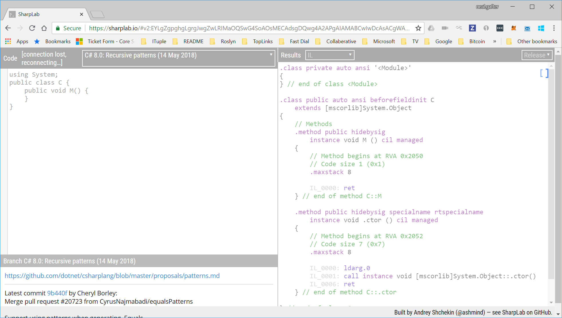 [connection lost, reconnecting…] on Recursive patterns branch · Issue #322 · ashmind/SharpLab ...