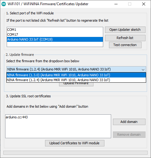 Arduino Nano 33 Iot Firmware Version Not Available · Issue 140