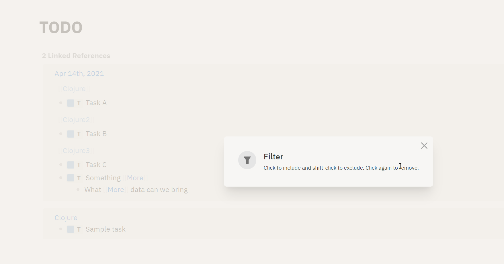 Linked reference filtering does not work on TASK items · Issue #1669 · logseq/logseq · GitHub