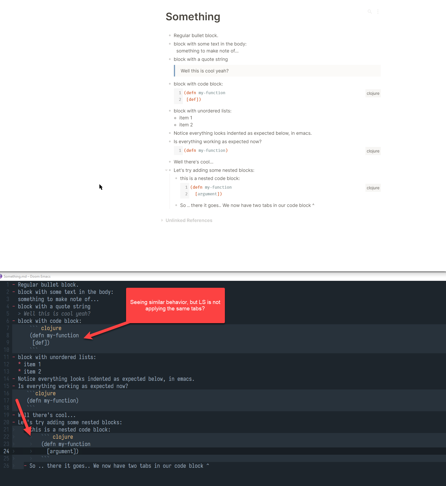 LS is adding undesirable tabs to code blocks (possible other items as well): · Issue #2106 ...