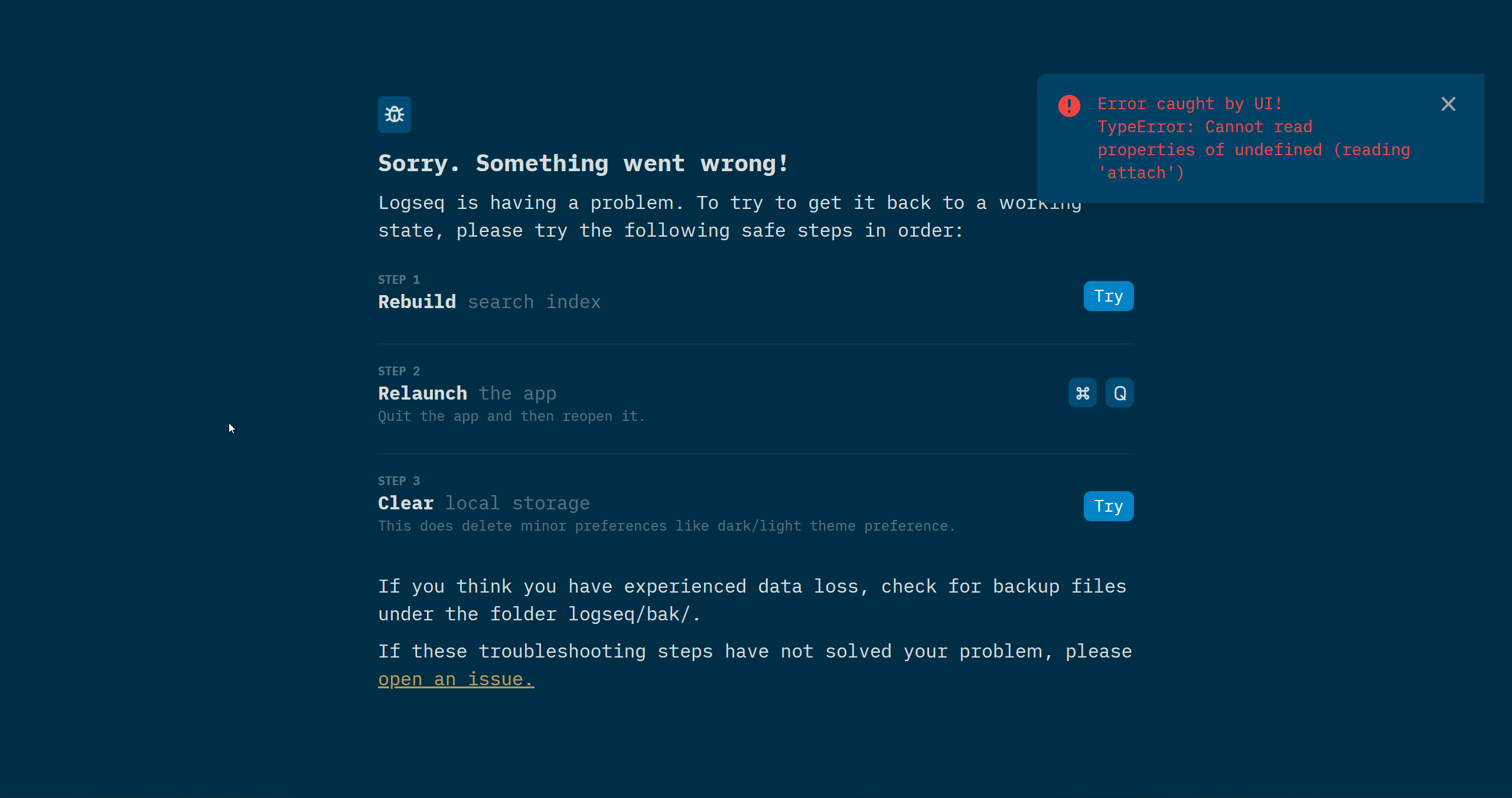 Using the default setting in config.edn for :editor/extra-codemirror-options causes block ...