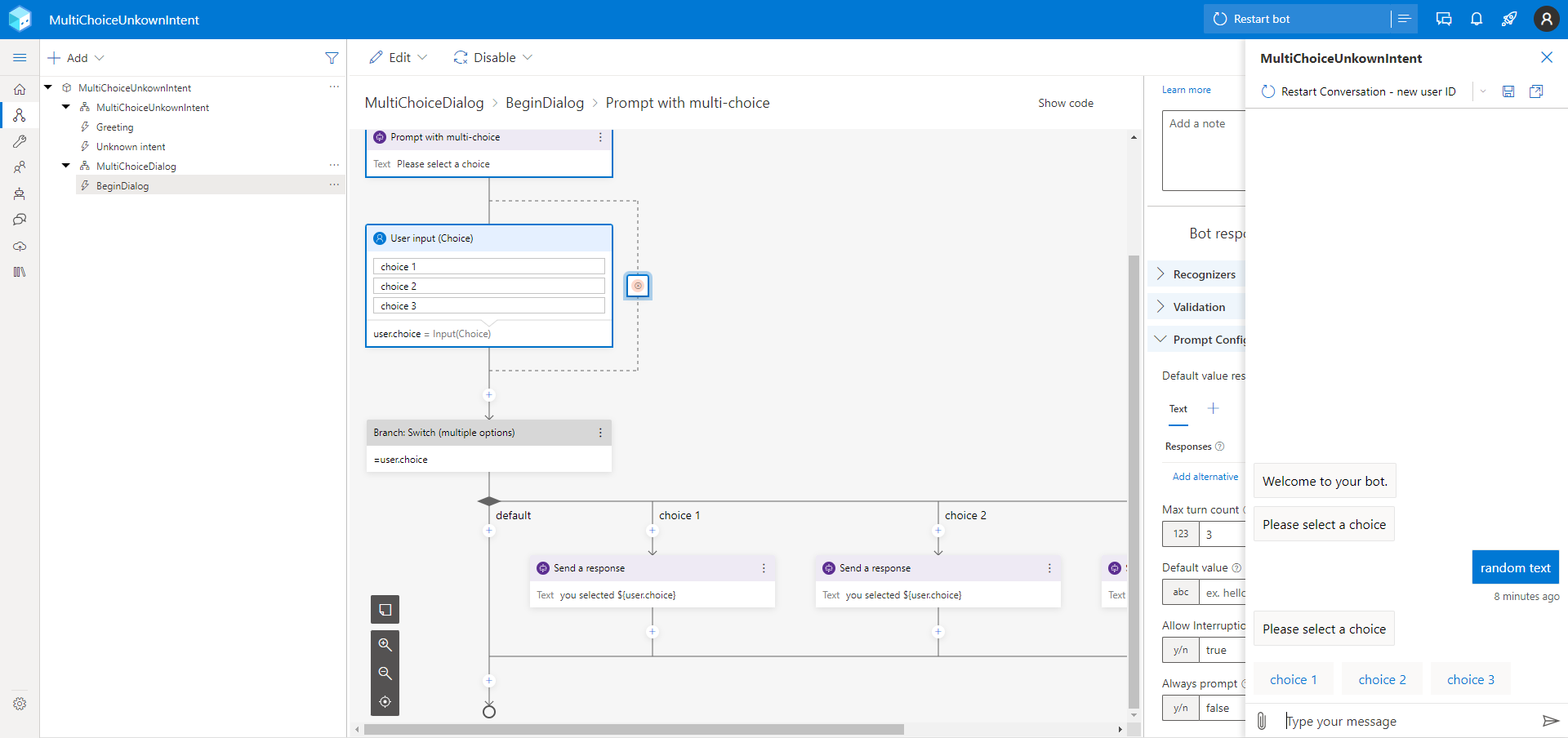 Unknown intent doesn't get triggered after Multi-choice User input · Issue #9069 · microsoft ...