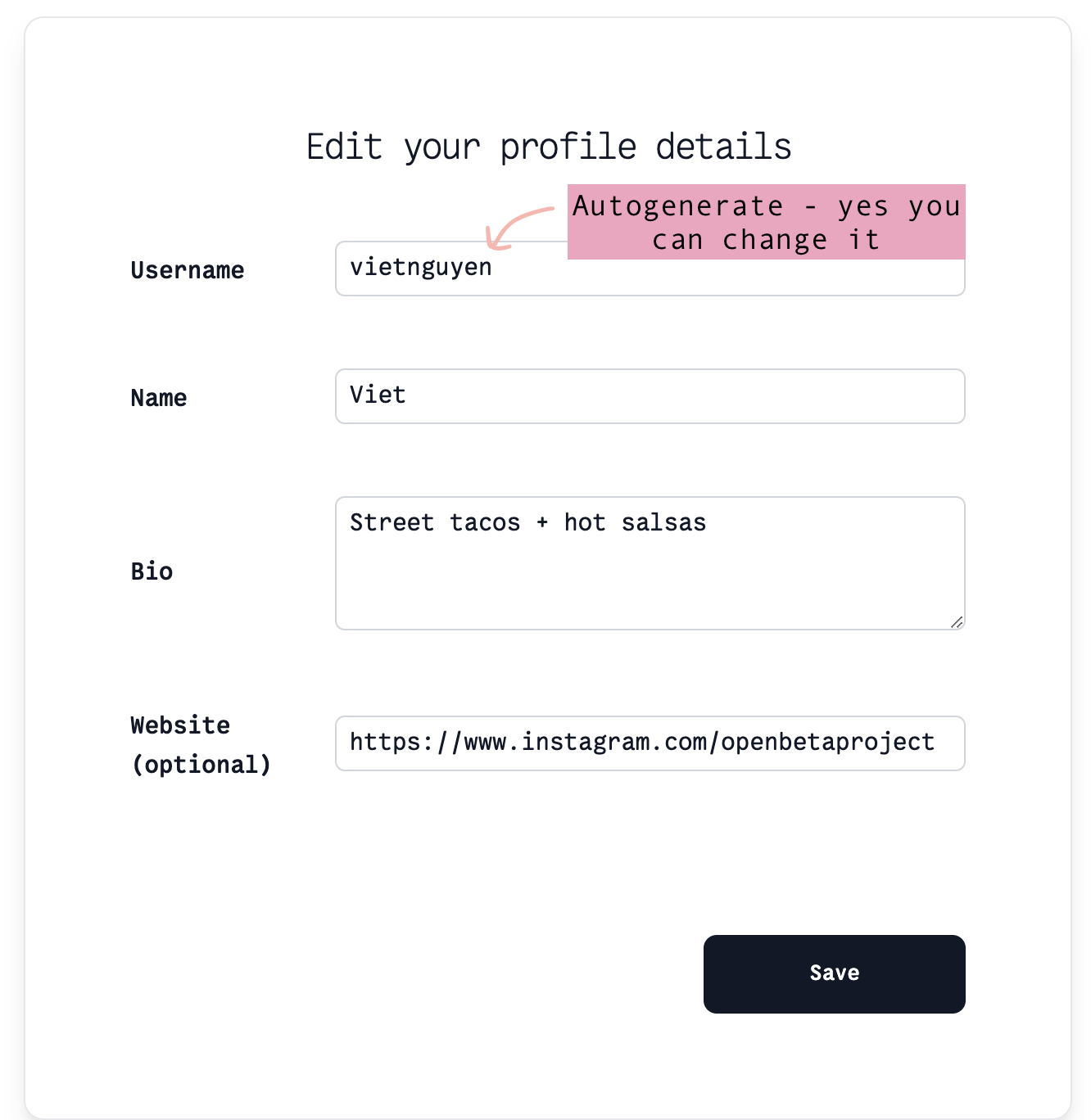 Prompt users to change their user name · Issue #686 · OpenBeta/open-tacos · GitHub