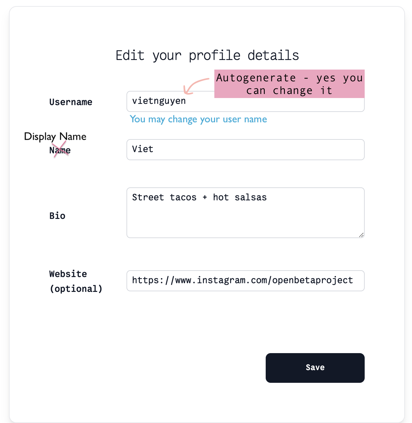 Prompt users to change their user name · Issue #686 · OpenBeta/open-tacos · GitHub