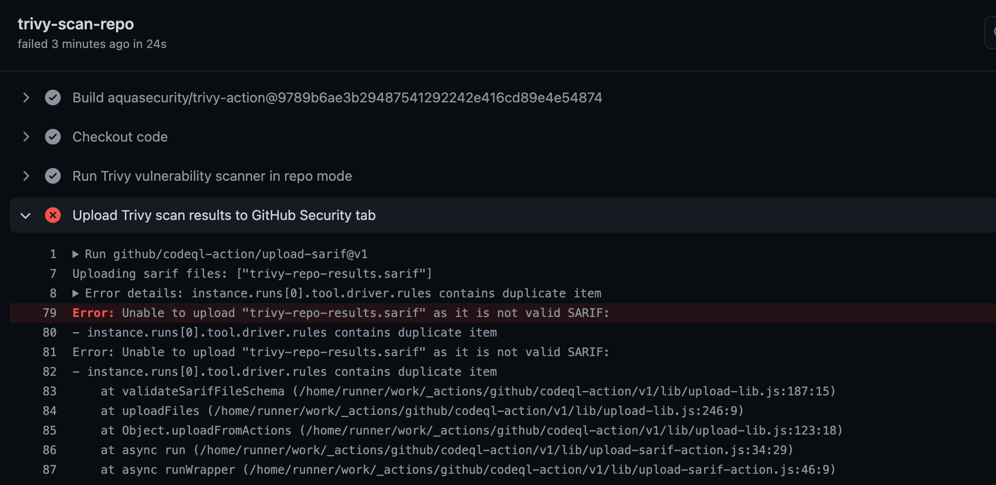 Uploading sarif files: instance.runs[0].tool.driver.rules contains duplicate item · Issue #22 ...