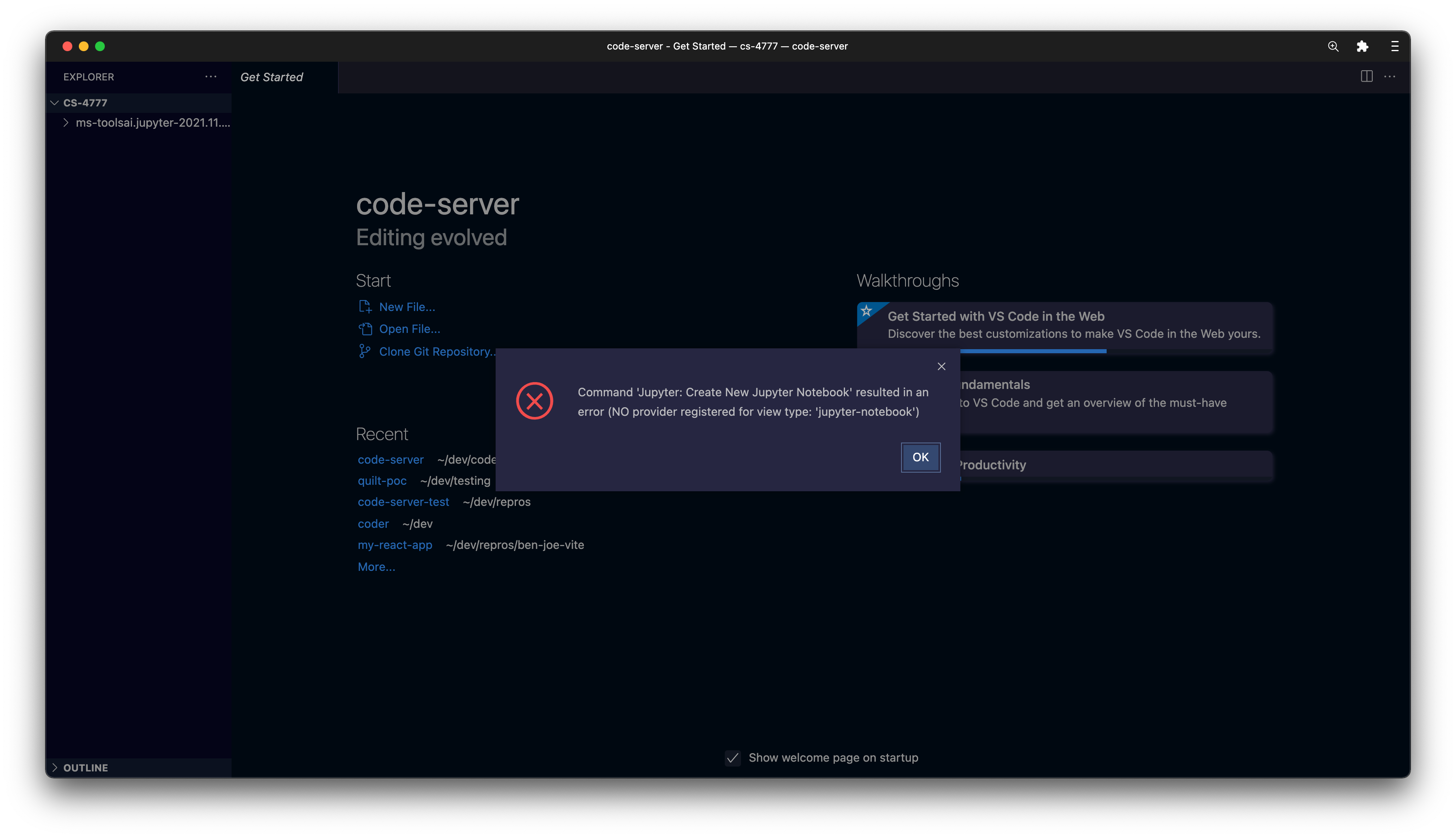  Bug Jupyter Notebook Not Working Issue 4777 Coder code server 