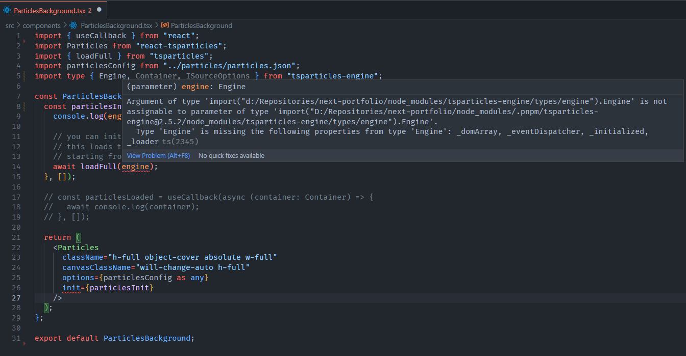 [Bug]: Type 'Engine' is missing the following properties from type ...