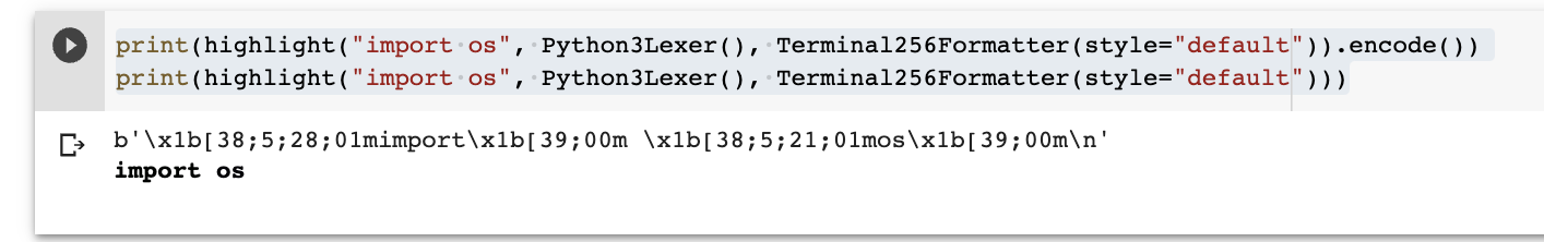[Feature Request] support 8-bit color sequence generated by Pygments · Issue #2963 · googlecolab ...