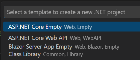 [SUGGESTION] Filter Project Template List · Issue #261 · microsoft/vscode-dotnettools · GitHub