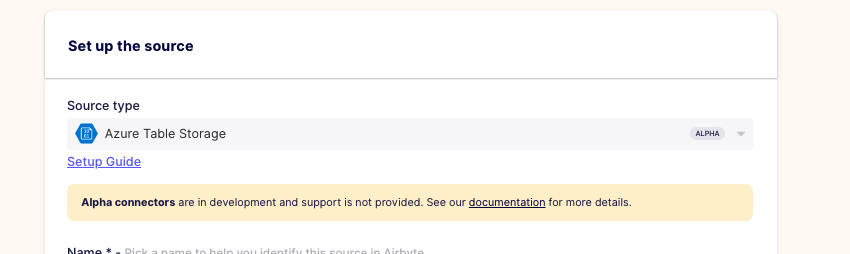 Azure Table Storage Source Setup Guide Link Redirects To · Issue 12524 · Airbytehq
