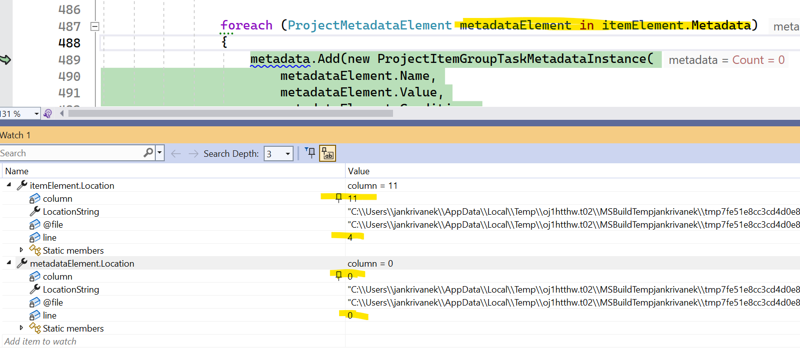 Metada Location should have nonzero column and line · Issue #8579 · dotnet/msbuild · GitHub