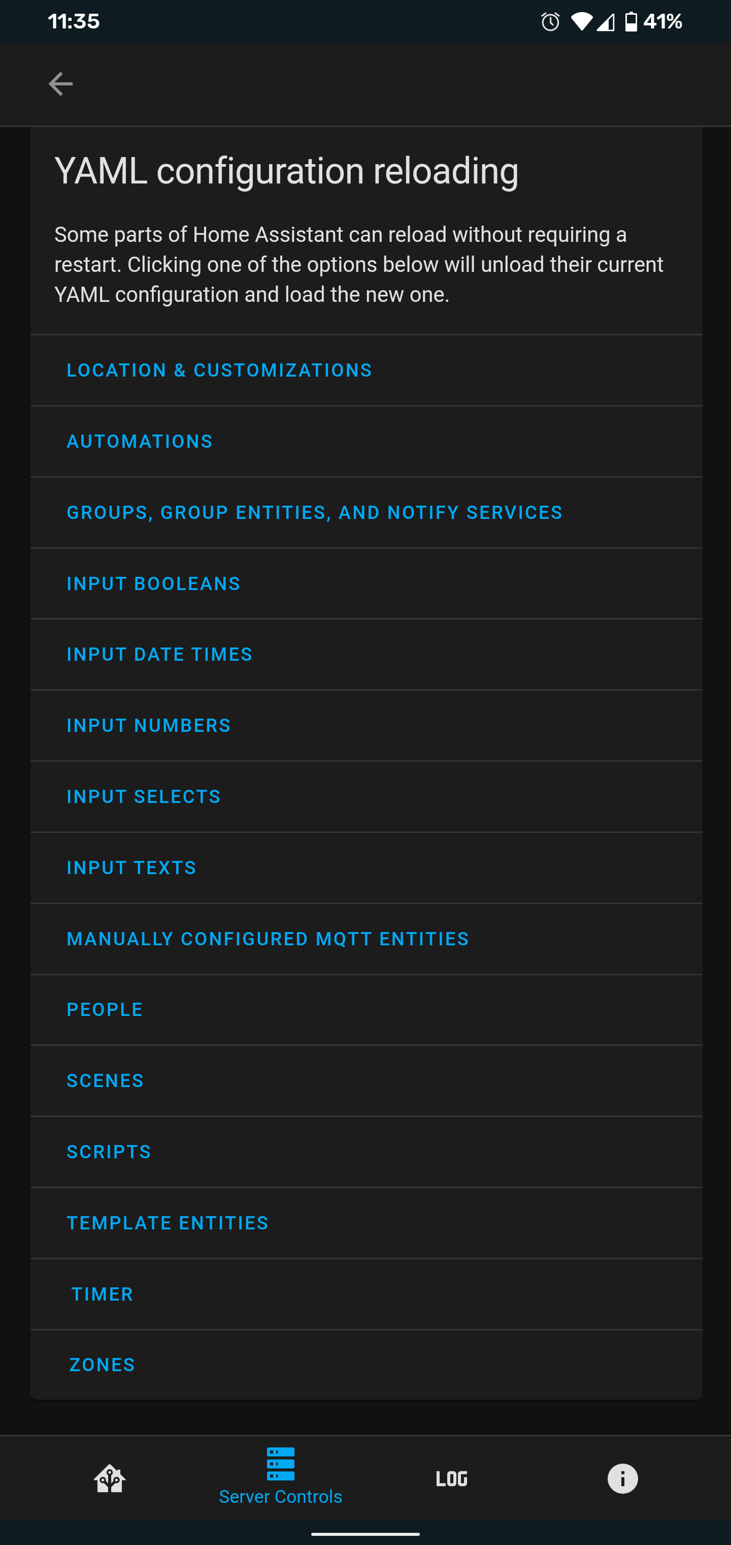 Configuration, Server Controls, YAML configuration reloading the option to reload Groups, Group ...