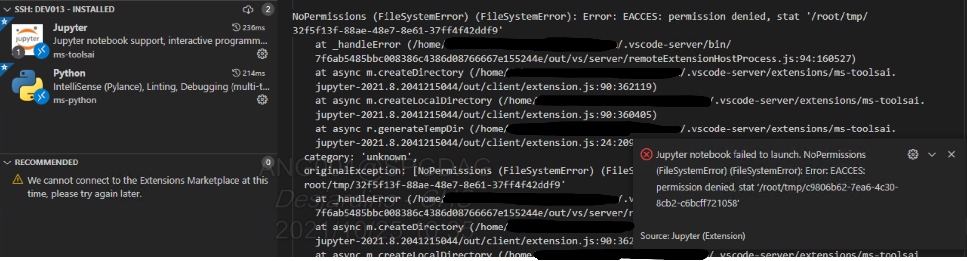 Jupyter notebook failed to launch on remote: NoPermissions · Issue ...