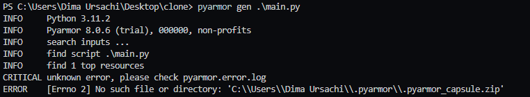 [BUG] Error while running pyarmor gen v8.0.7 · Issue #992 · dashingsoft/pyarmor · GitHub